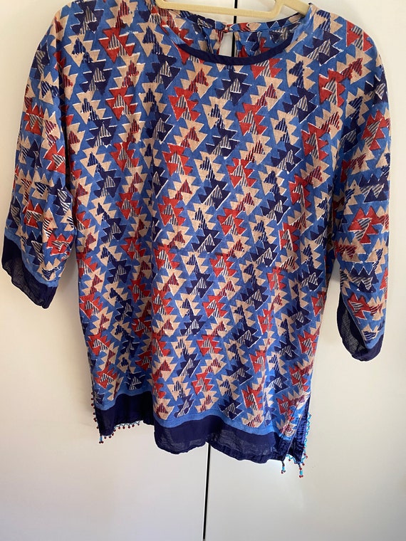 Vintage Block printed cotton Tunic Top with embroider… - Gem