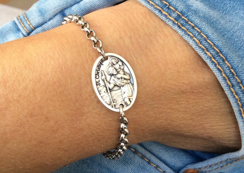St Christopher Religious Chain Bracelet Catholic Saint Medal - Etsy