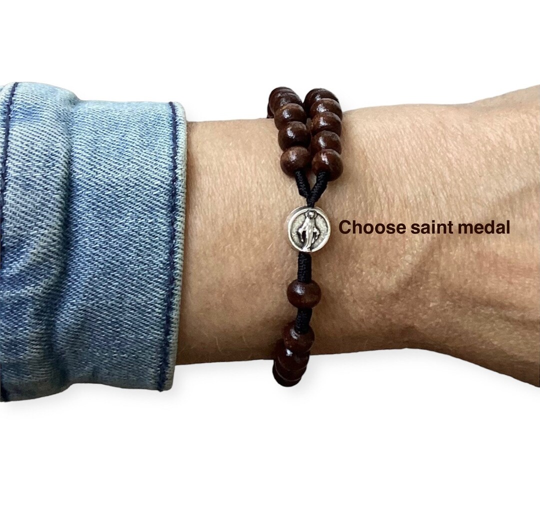 Men's or Boy Catholic Rosary Bracelet for Him, Wood Bead Rosary, Wooden ...