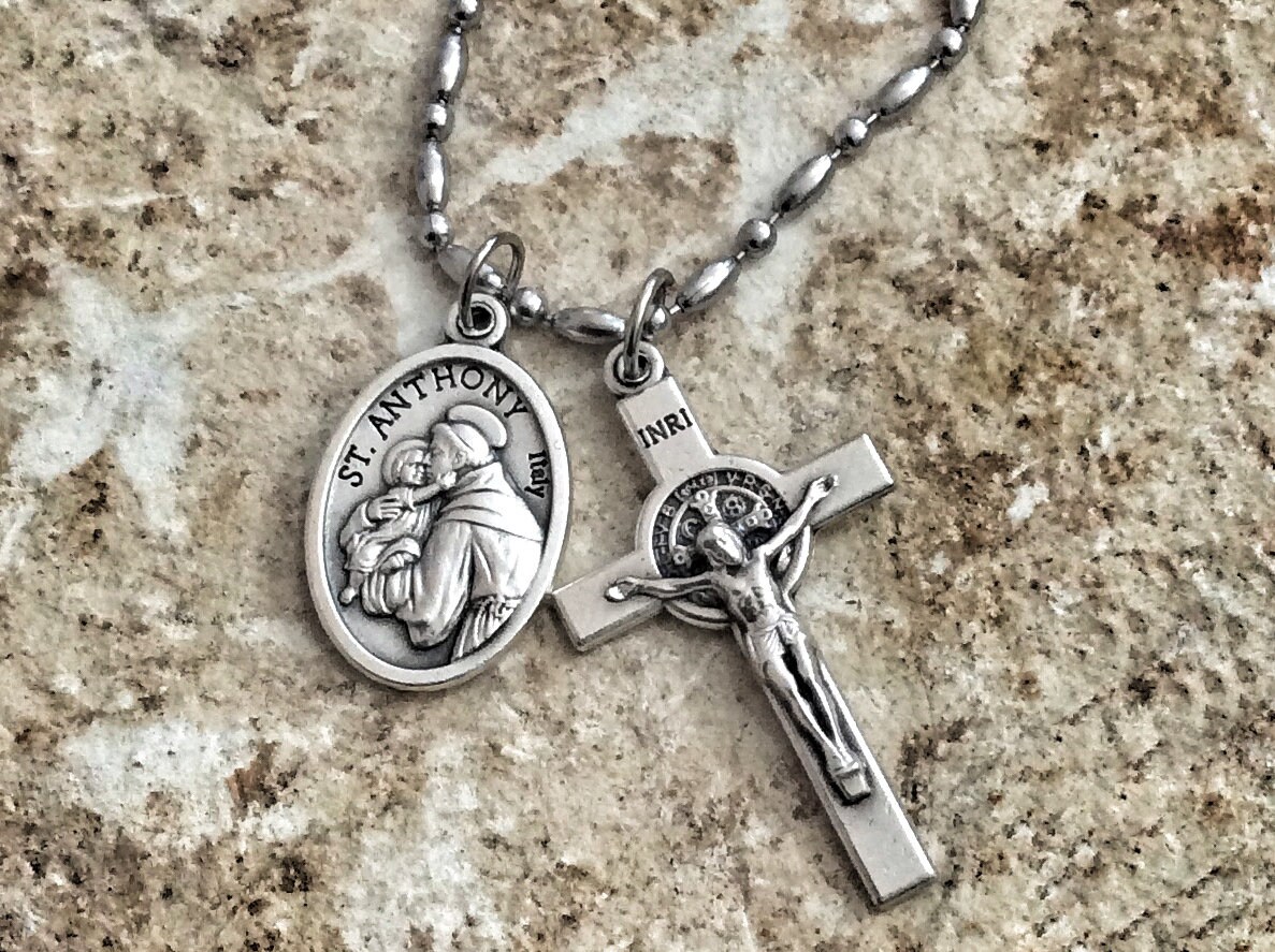 St Anthony Medal Necklace Cross Necklace Catholic Necklace | Etsy