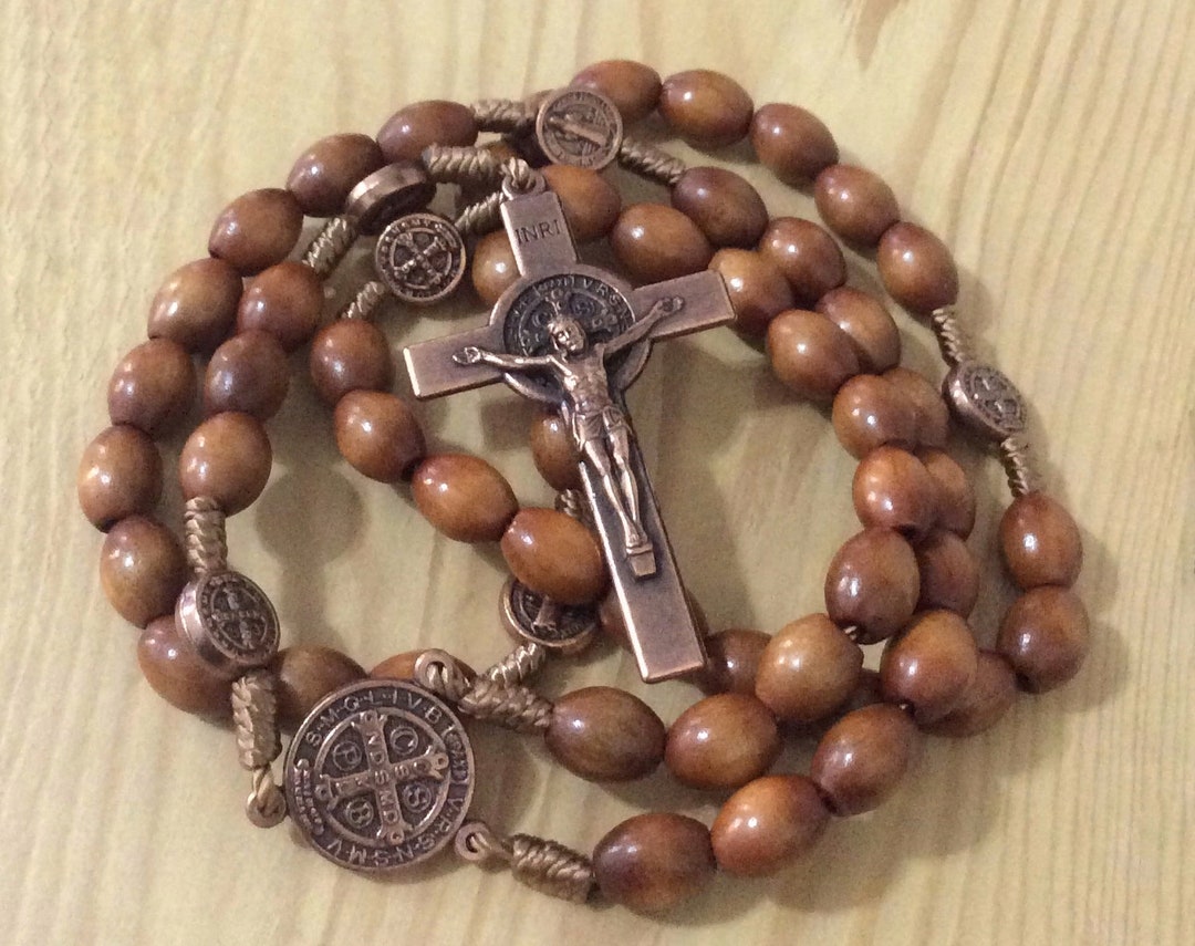 St Benedict Wooden Rosary, Catholic Man Rosary, Catholic Rosary, Wooden ...