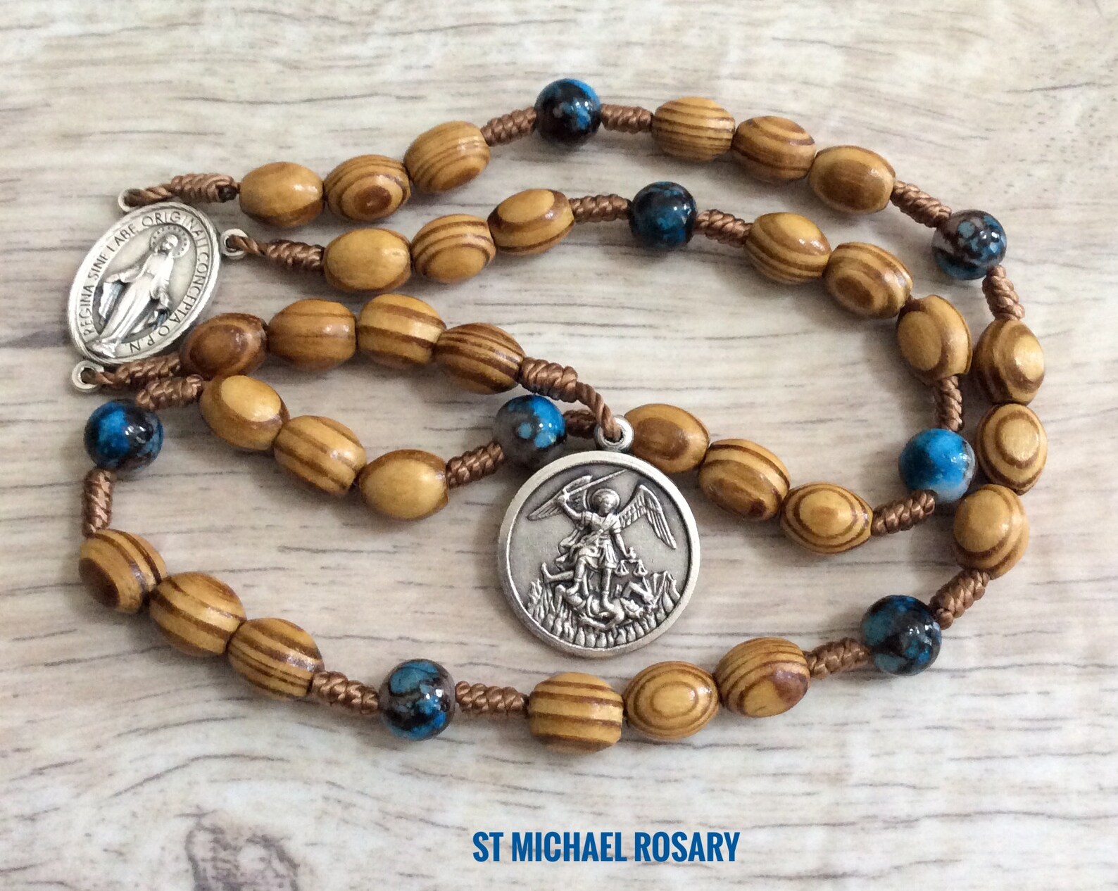 St Michael Chaplet Wooden Rosary Beads Catholic Rosary - Etsy UK