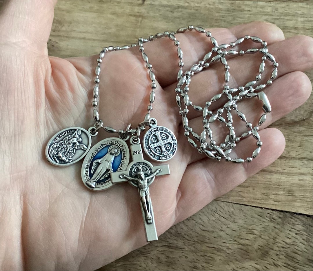 Protection From Evil Necklace, Catholic Saint Pendant Necklace, Blue ...