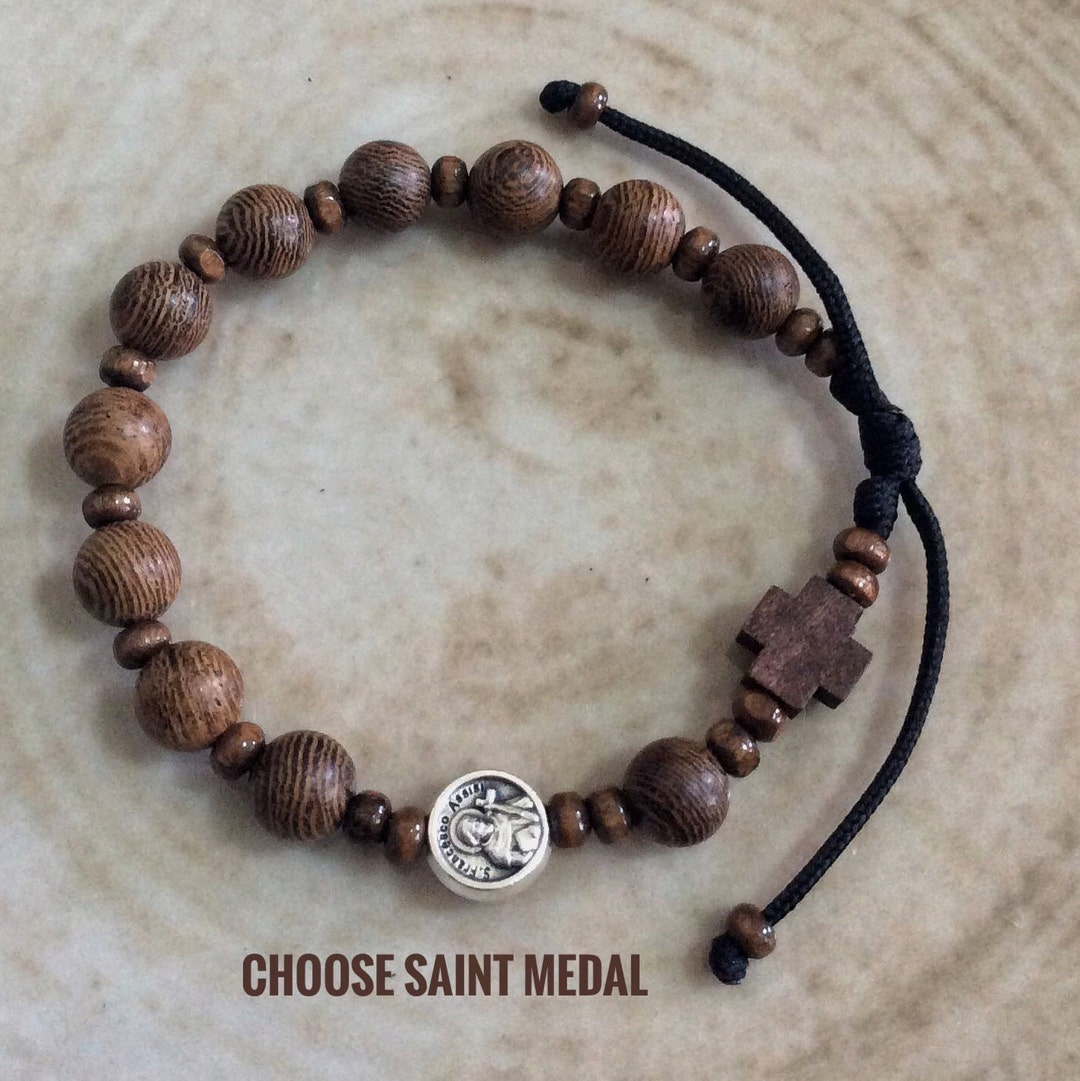 Men's or Boy Catholic Rosary Bracelet for Him, Wood Bead Rosary, Wooden ...
