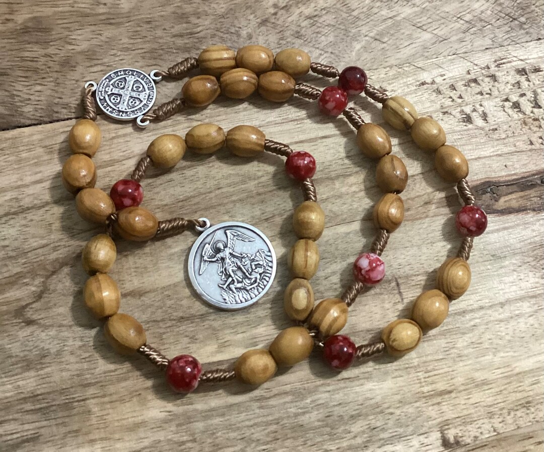 St Michael Chaplet, Wooden Rosary Beads, Catholic Rosary, Crown of St Michael, Handmade Rosary ...