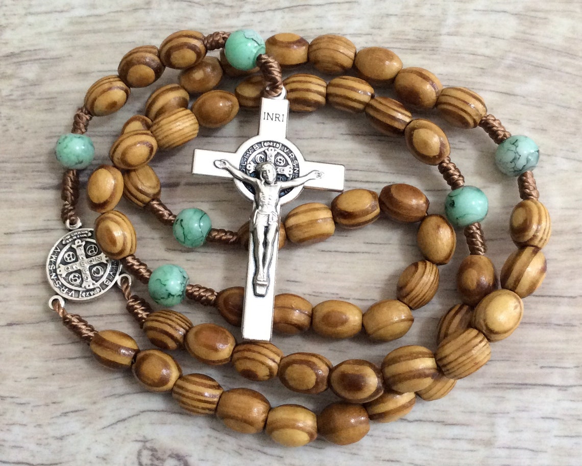 Handmade Catholic Wood Bead Rosary St Benedict medal & | Etsy