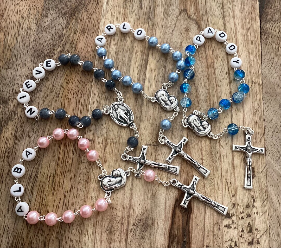 Personalized Rosary, Rosary With Name, Baby Blue - Baptism, First ...