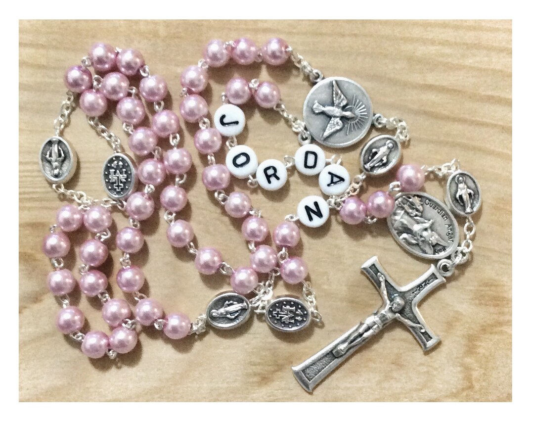 Personalized Pearl Rosary, Pink Rosary, Womens Rosary, Lady Rosary ...