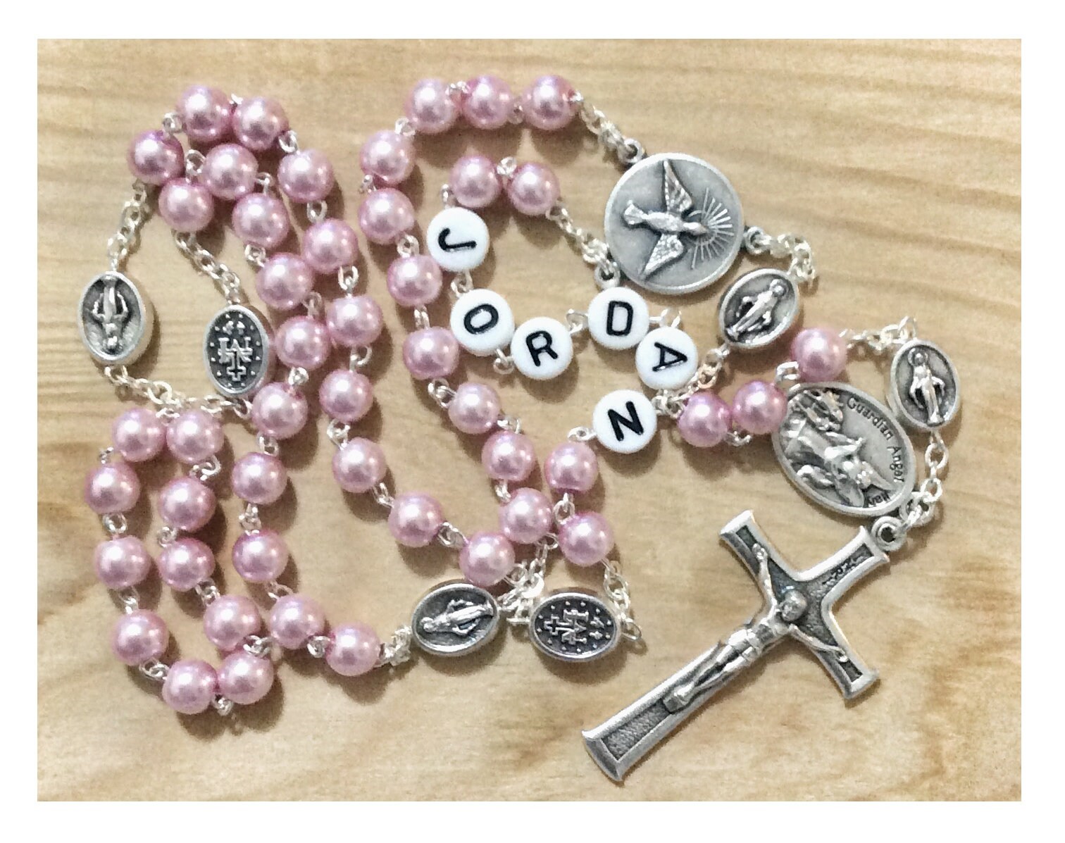 Personalized pearl rosary pink rosary womens rosary lady | Etsy