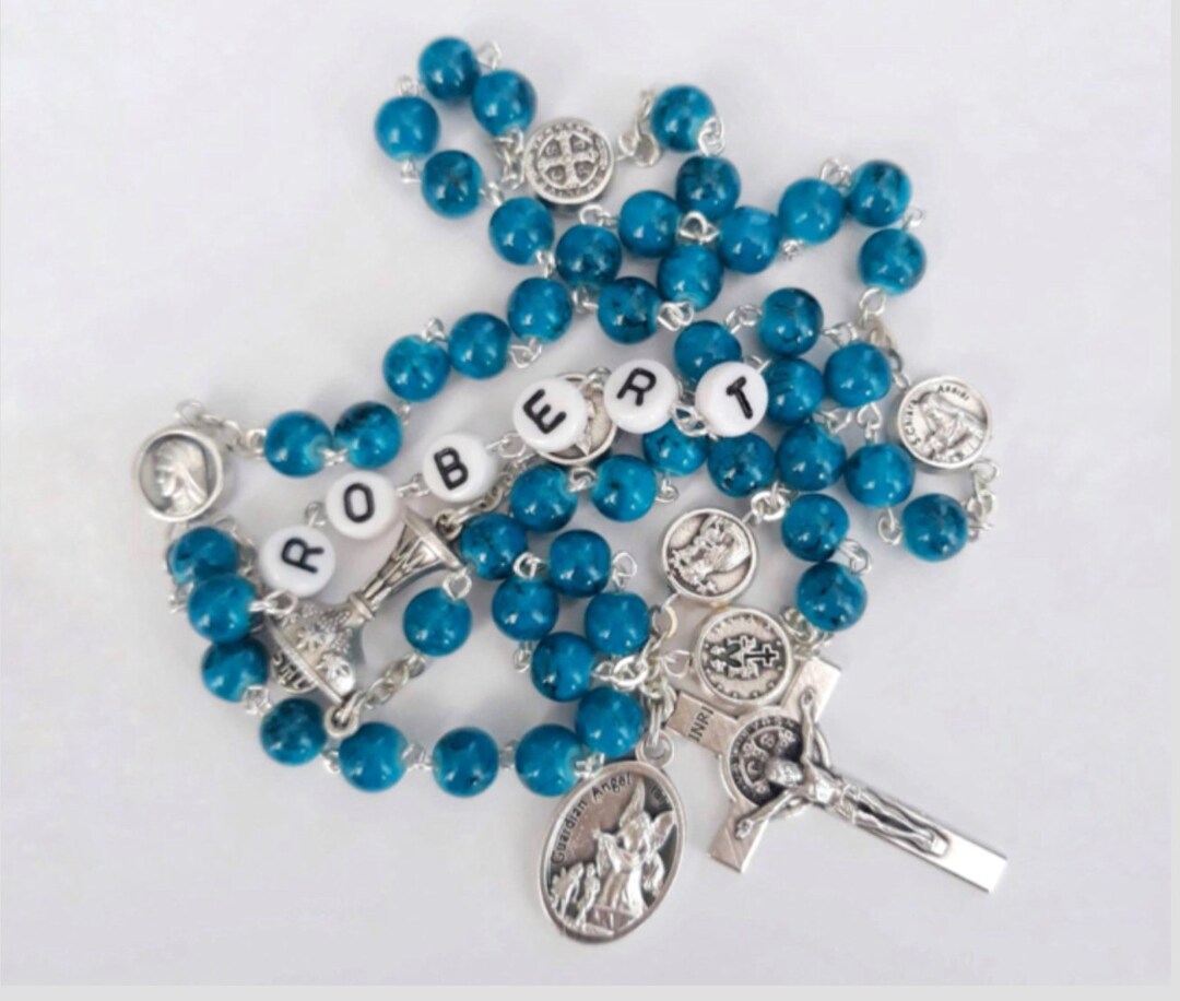 Personalized Rosary, First Communion Boy, Baptism Rosary Boy, Rosary ...