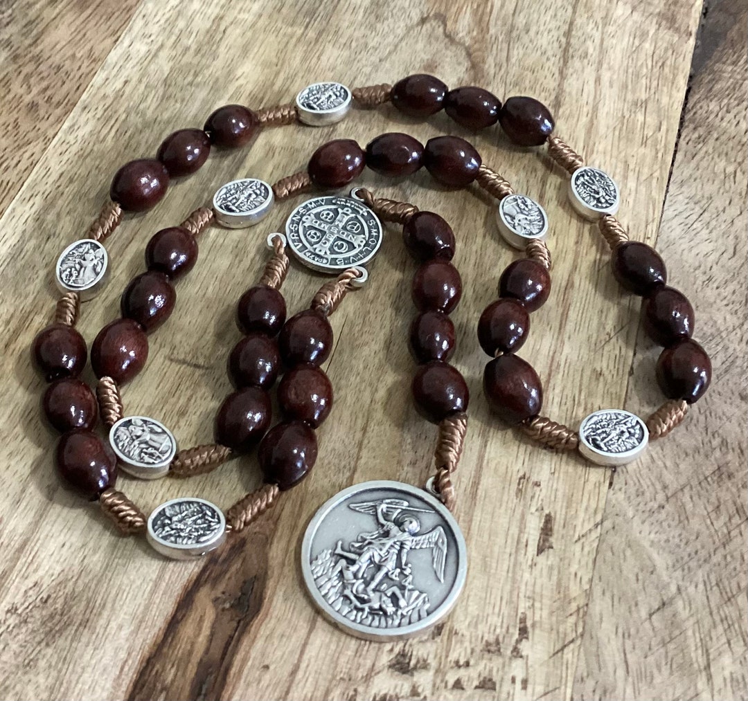 St Michael Chaplet / Saint Michael Rosary / Prayer Beads / Wooden Rosary / Patron of Military ...