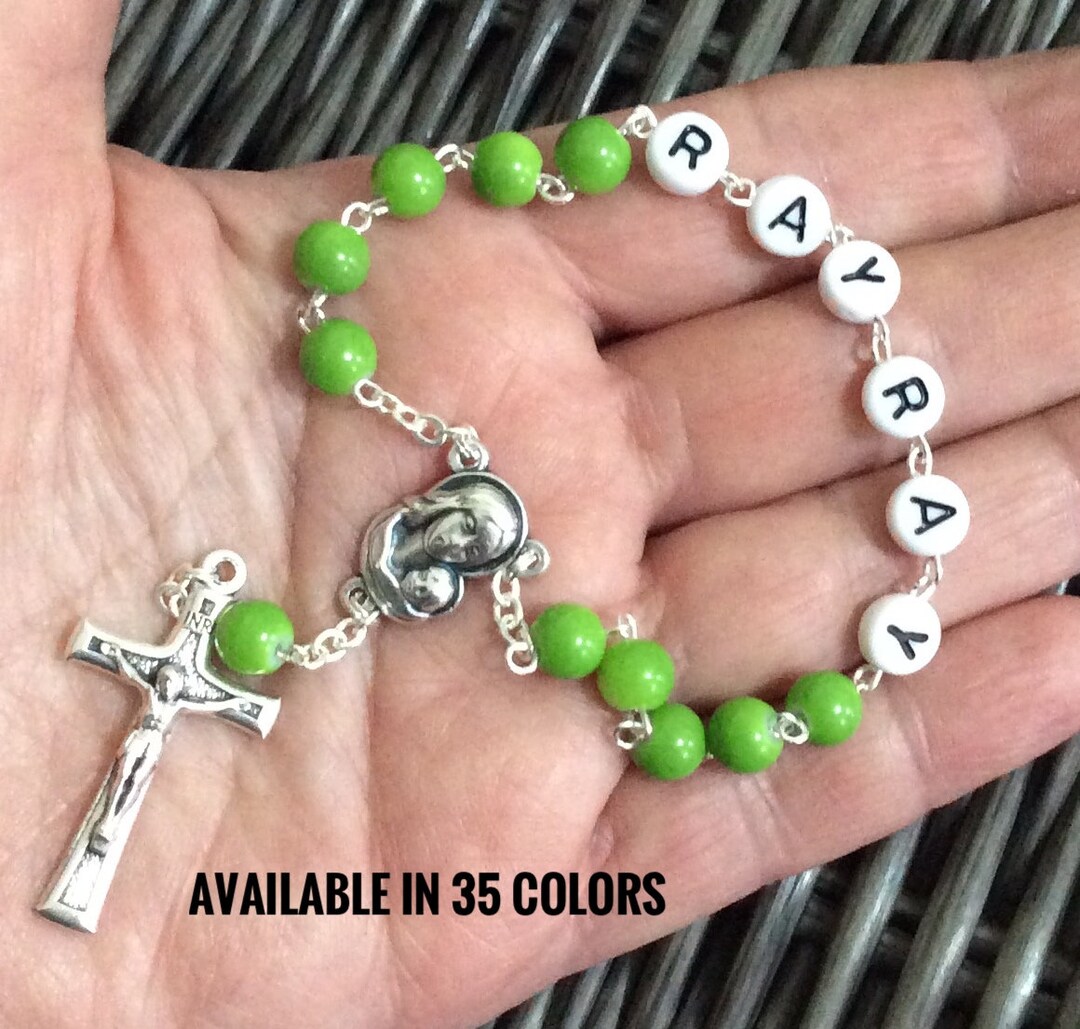 Personalized Rosary, Rosary With Name, Baby Blue - Baptism, First ...