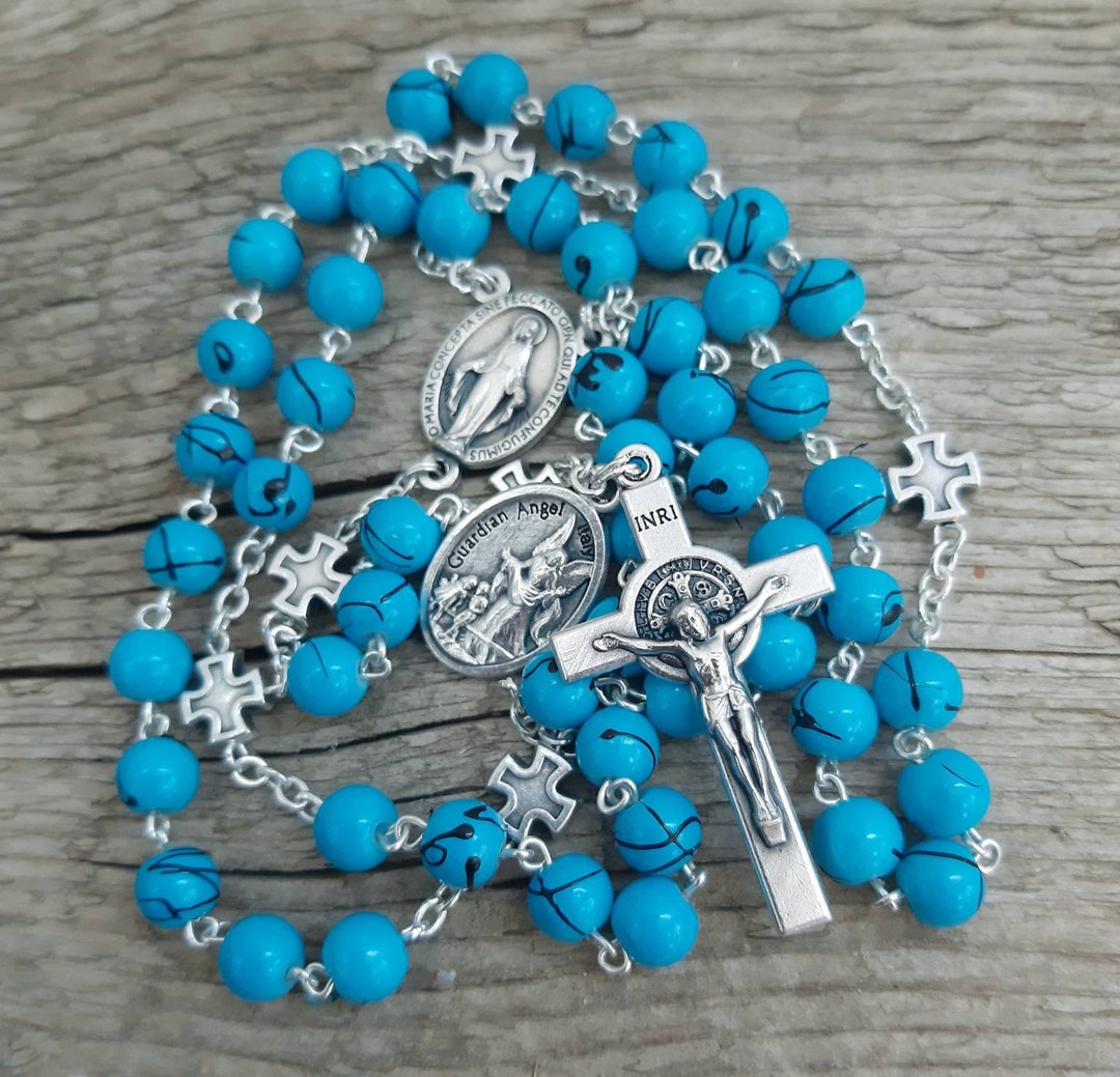 Catholic Handmade Rosary, Blue Rosary, Inexpensive Rosary, St Benedict ...