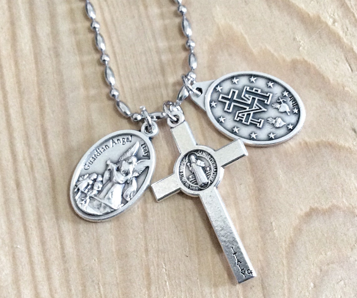 Religious Chain Cross Necklace Catholic Saint Medal St Michael - Etsy