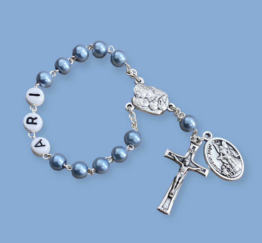 Personalized Rosary, Rosary With Name, Baby Blue - Baptism, First ...