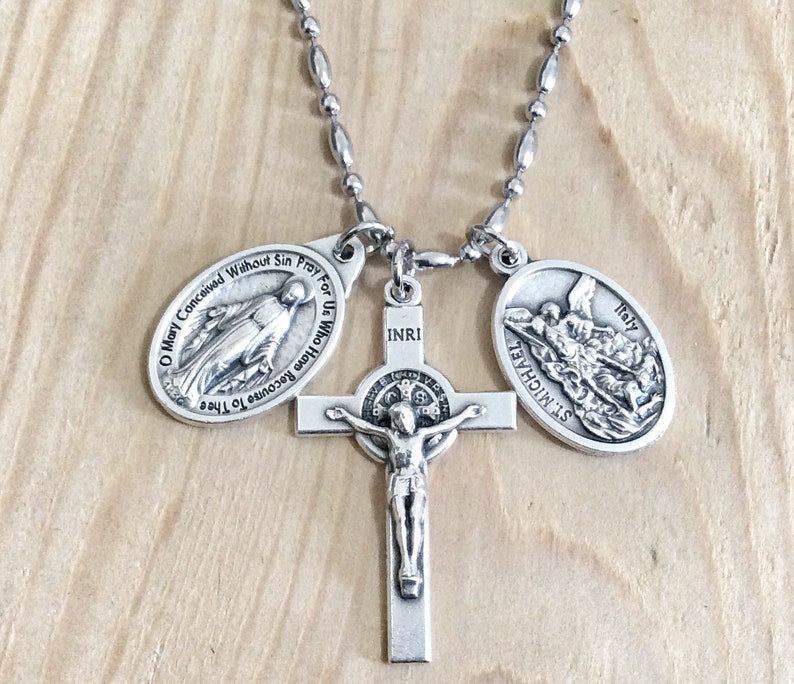 Religious Chain Cross Necklace Catholic Saint Medal St Michael - Etsy