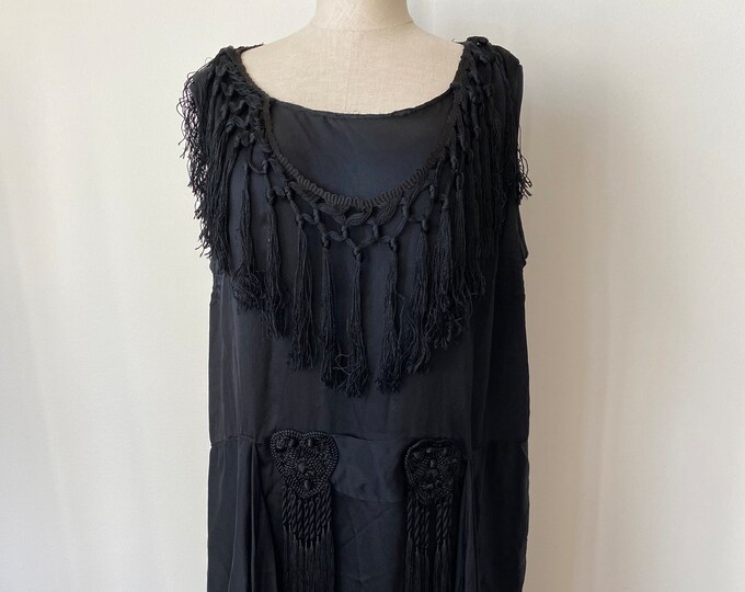 1920's Black Satin Silk Fringed Flapper Dress - Etsy