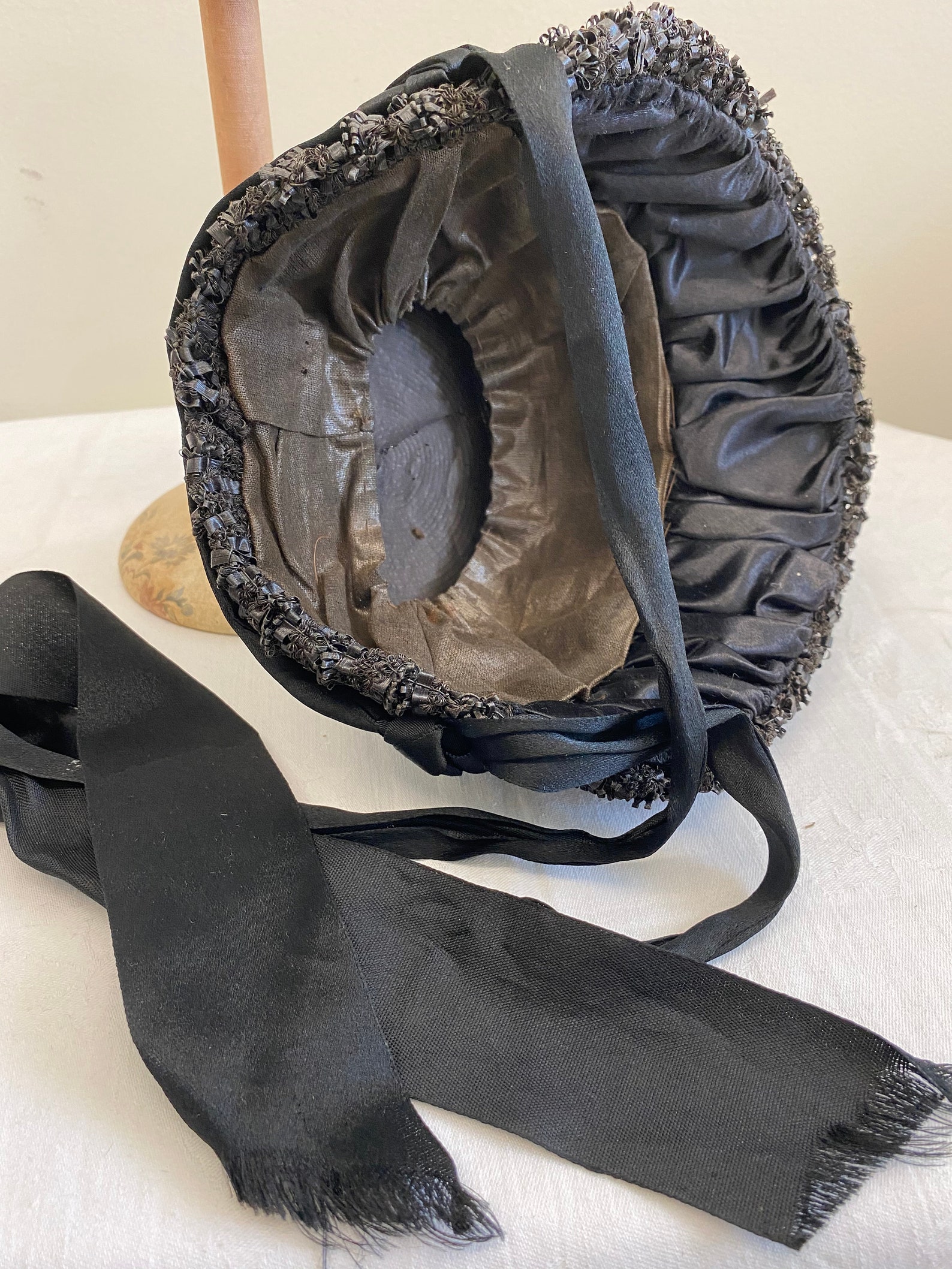 1880's Black Straw Mourning Bonnet With Satin Ribbon - Etsy