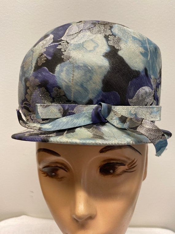 Mod Mr. Charles Blue Brocade Hat With Bow - Gem