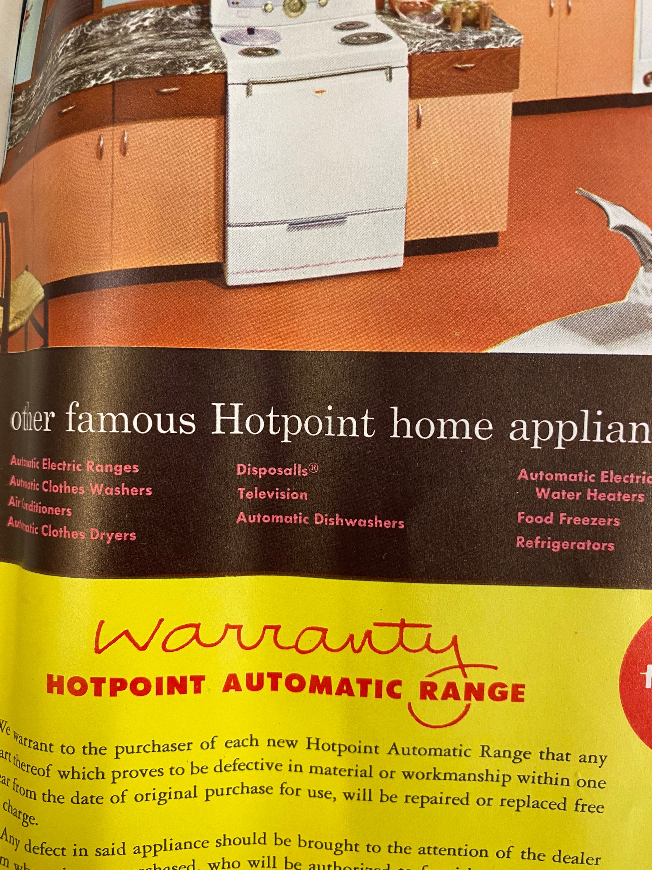 Hotpoint 1950's Electric Range Hamilton Beach Food Mixer Pamphlet ...