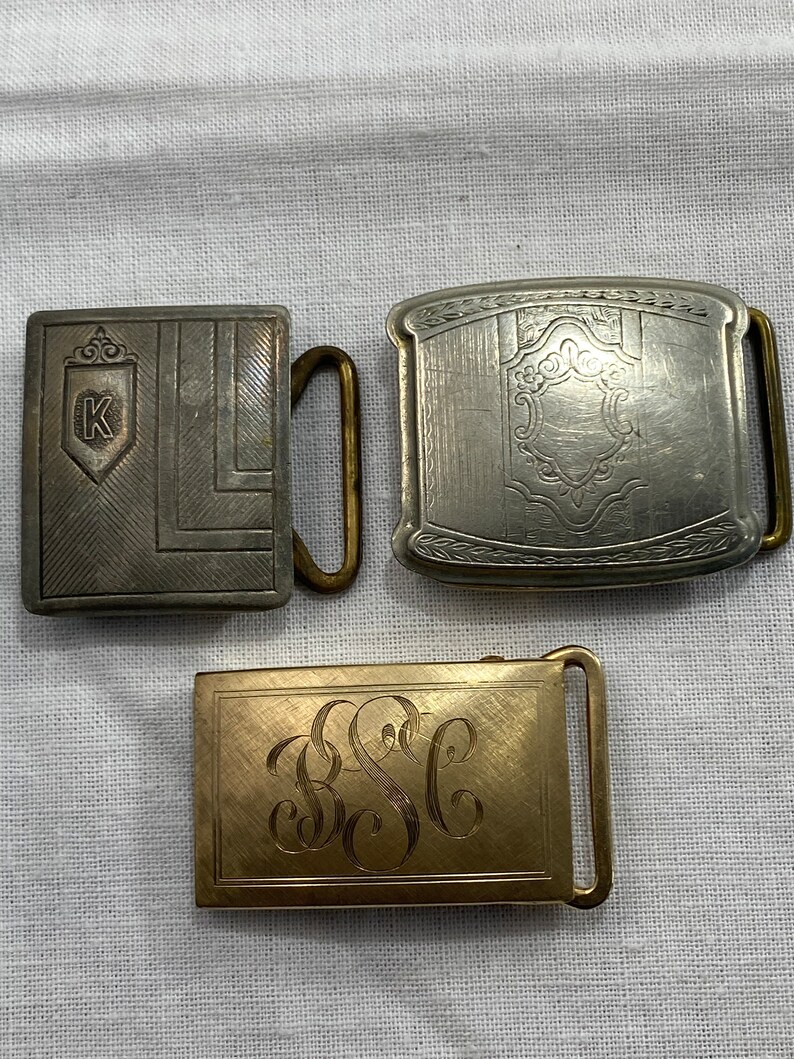 Edwardian Silver Plated and 1 Gold Filled Monogramed Belt Buckles Lot ...
