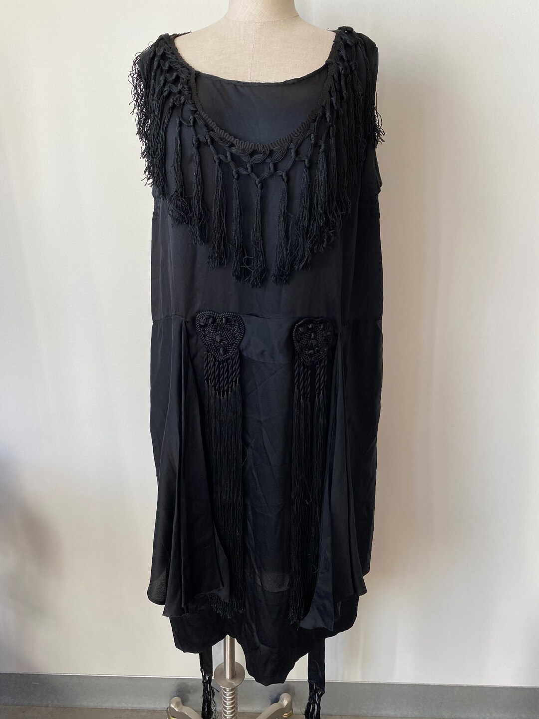 1920's Black Satin Silk Fringed Flapper Dress - Etsy