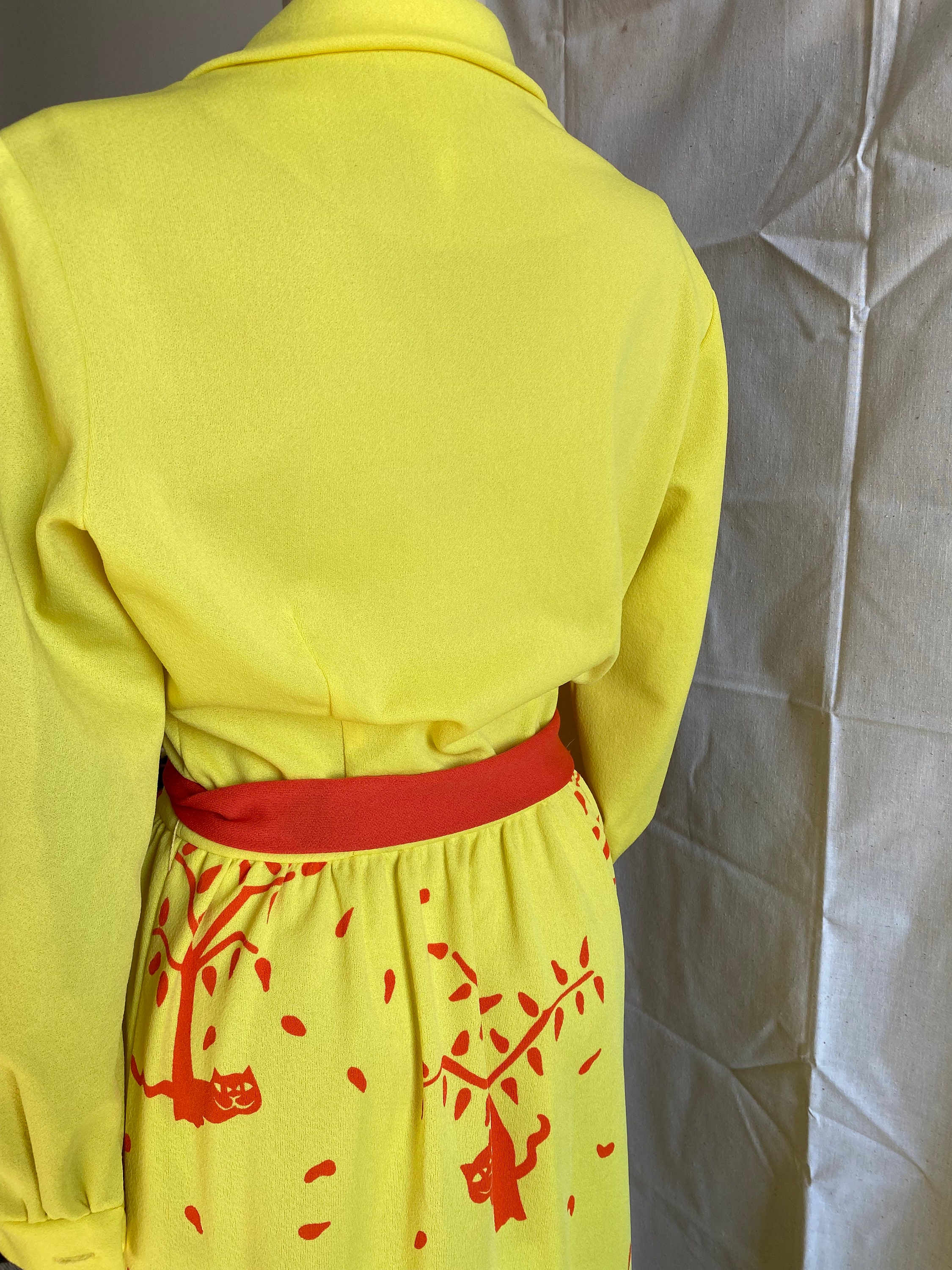 Gokey Yellow and Orange Cat Print Maxi Dress Signed V9 - Etsy