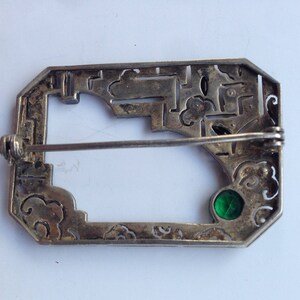 Silver Marcasite Brooch With Green Stone - Etsy