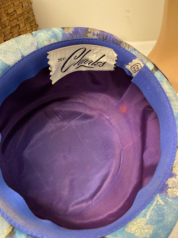 Mod Mr. Charles Blue Brocade Hat With Bow - Gem