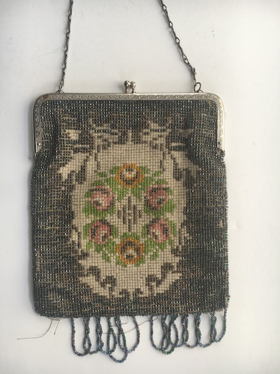 Beaded Victorian Floral Handbag - Gem