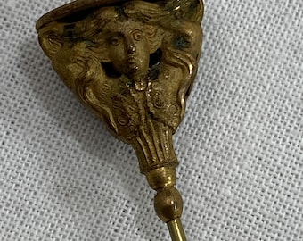 Large Antique Leaf Gold Filled Art Nouveau Victorian Hat Pin Vanity ...