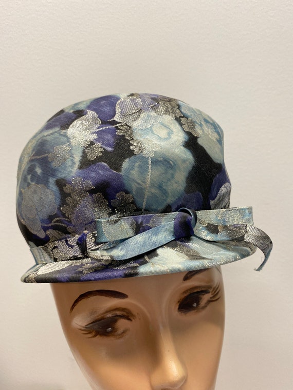 Mod Mr. Charles Blue Brocade Hat With Bow - Gem