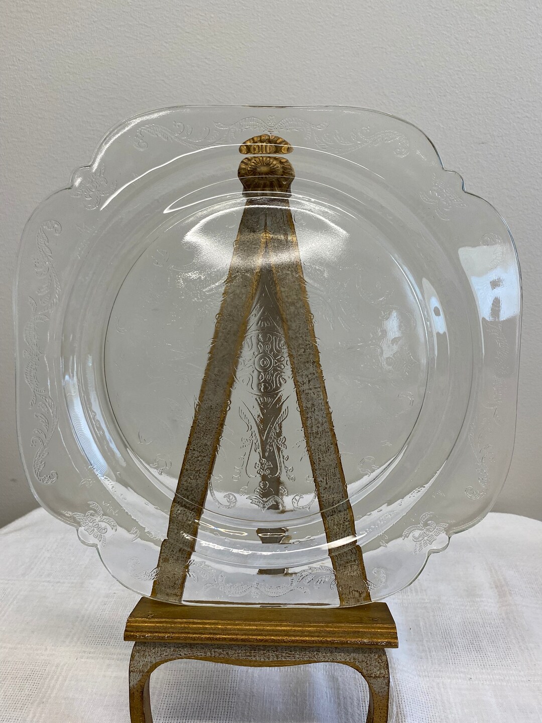 4 Clear Depression Glass Square Plates Madrid Pattern Federal Glass ...