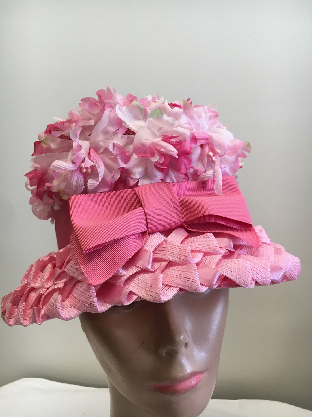 Vintage Pink Flower Pot Style Hat - Etsy