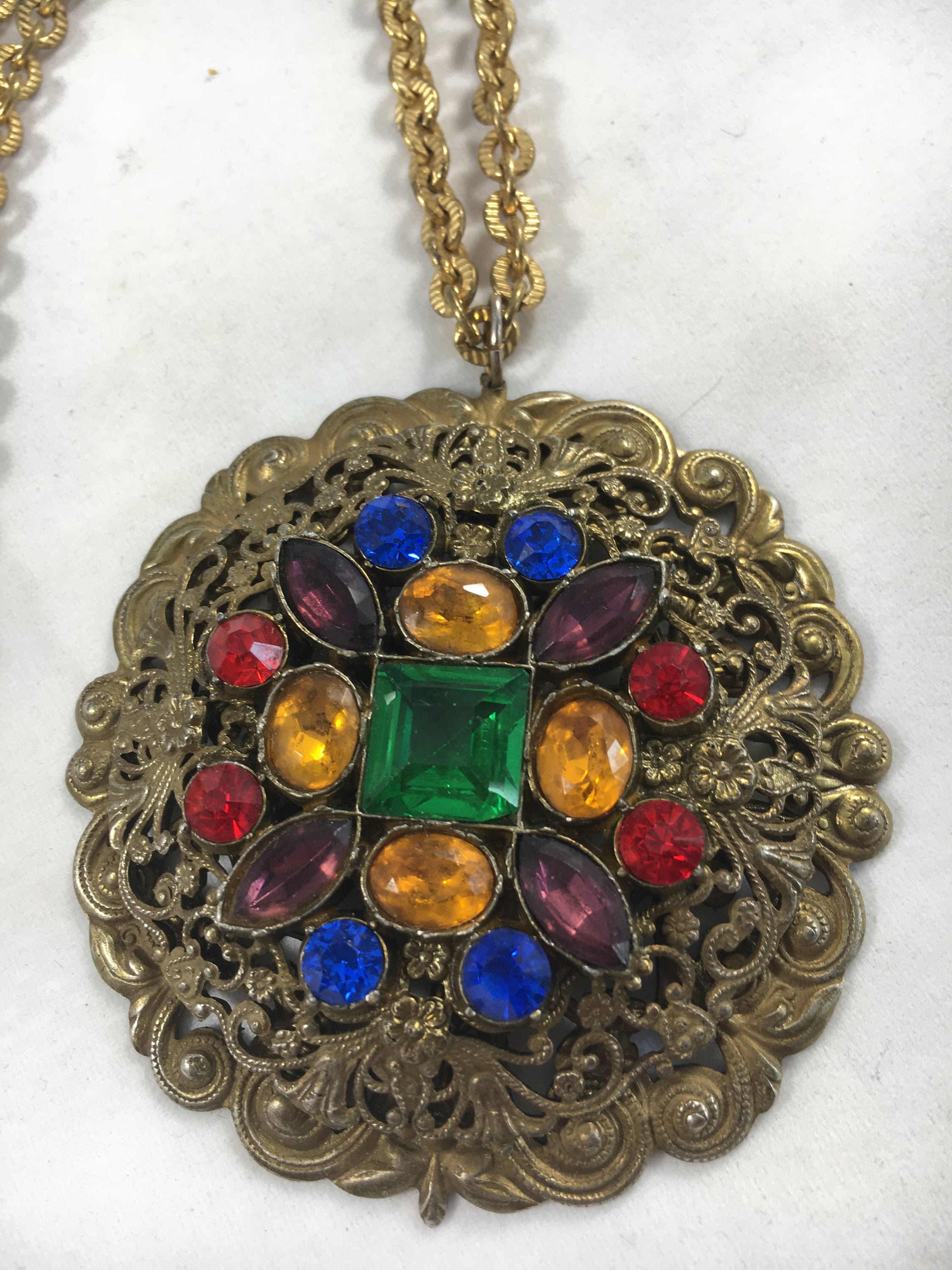 Gold Toned Repousse Circular Pendant | Etsy