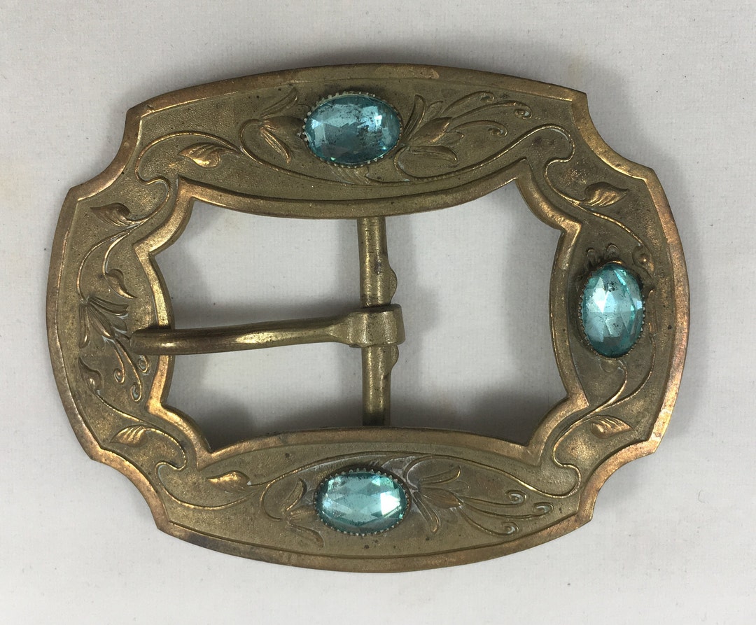 Edwardian Belt Buckle With Blue Glass Stones - Etsy