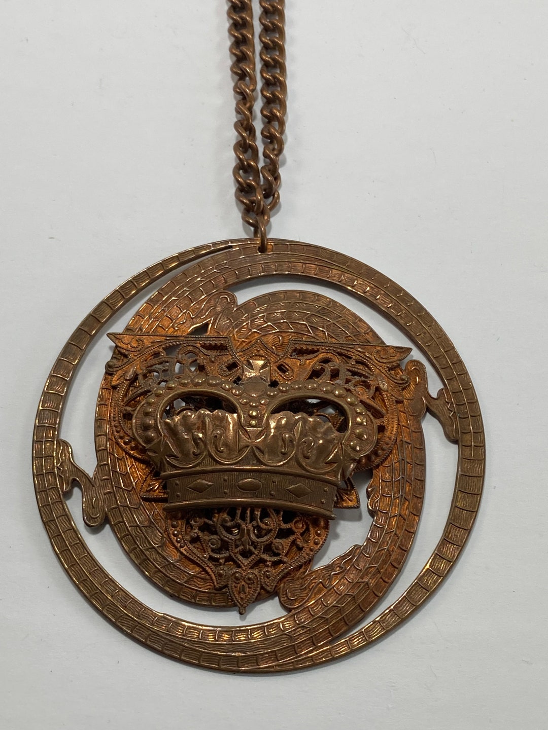 Old Vintage Copper Crown and Lizard Two Sided Necklace - Etsy