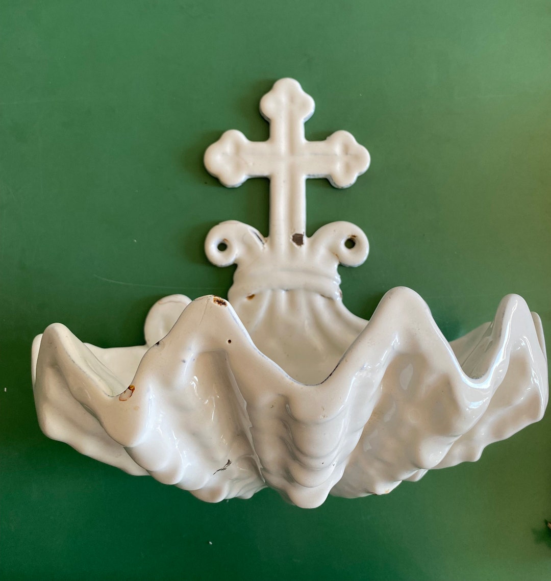 Cast Iron and White Enameled Holy Water Font - Etsy