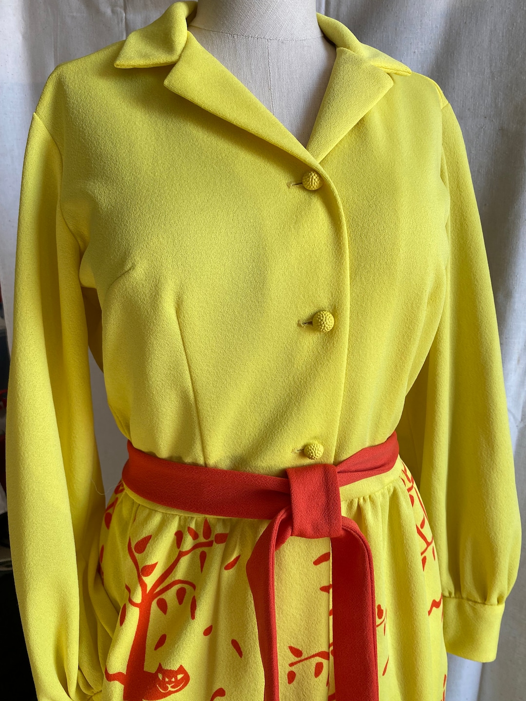 Gokey Yellow and Orange Cat Print Maxi Dress Signed V9 - Etsy