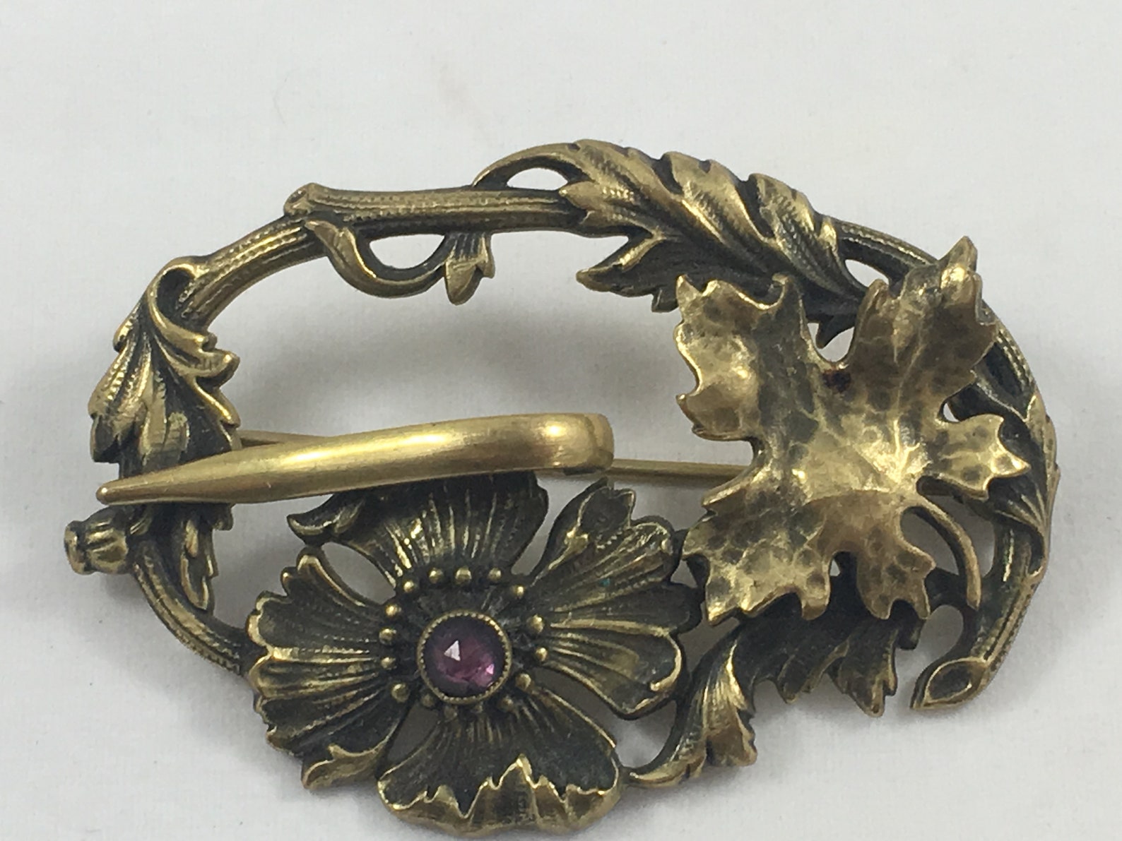 Edwardian Sash Brooch Floral Amethyst Glass - Etsy