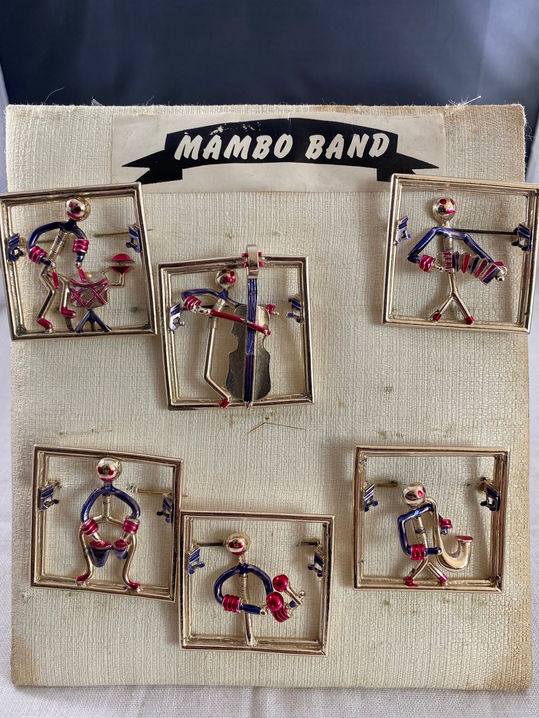 Articulated Mambo Band Set of 6 Brooches Saxaphone Player Bongo Player ...