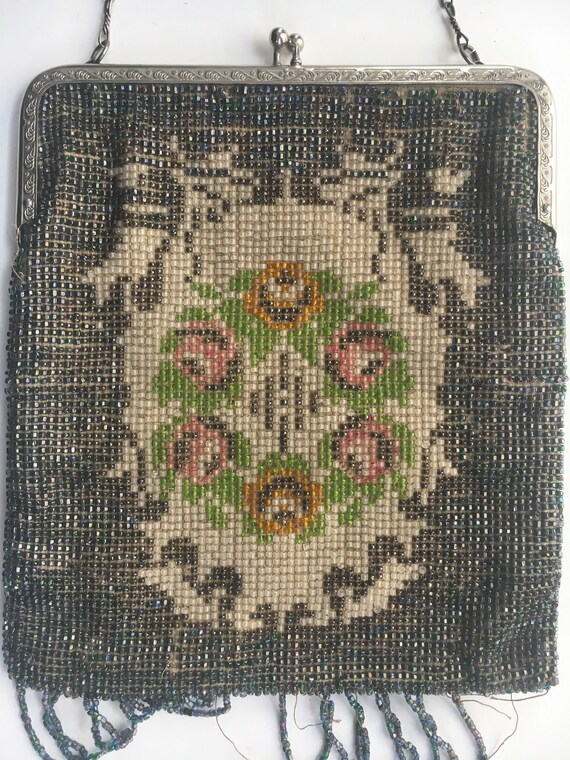 Beaded Victorian Floral Handbag - Gem