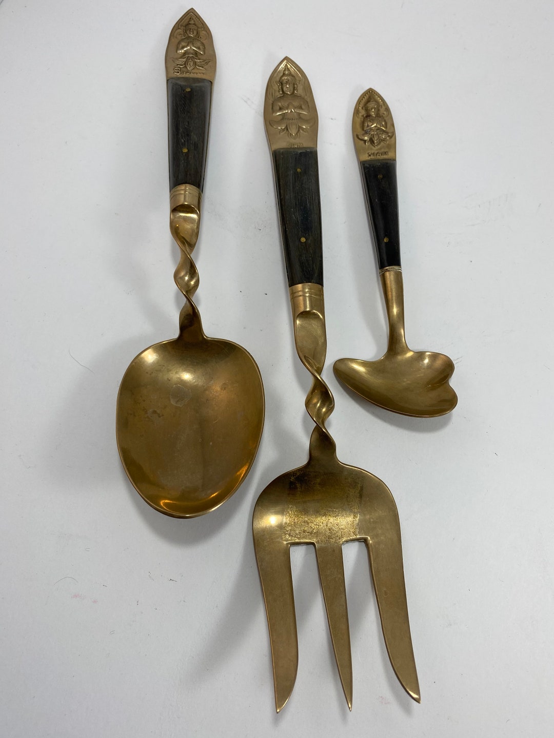 Siam Brass and Horn Salad Spoon and Fork Sugar Spoon Serving Utensils ...