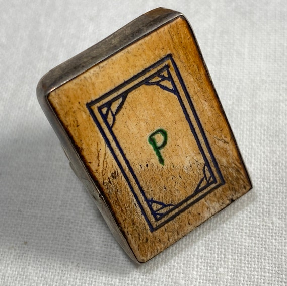 Antique Bone Mah Jong Tile Ring Choice - Gem