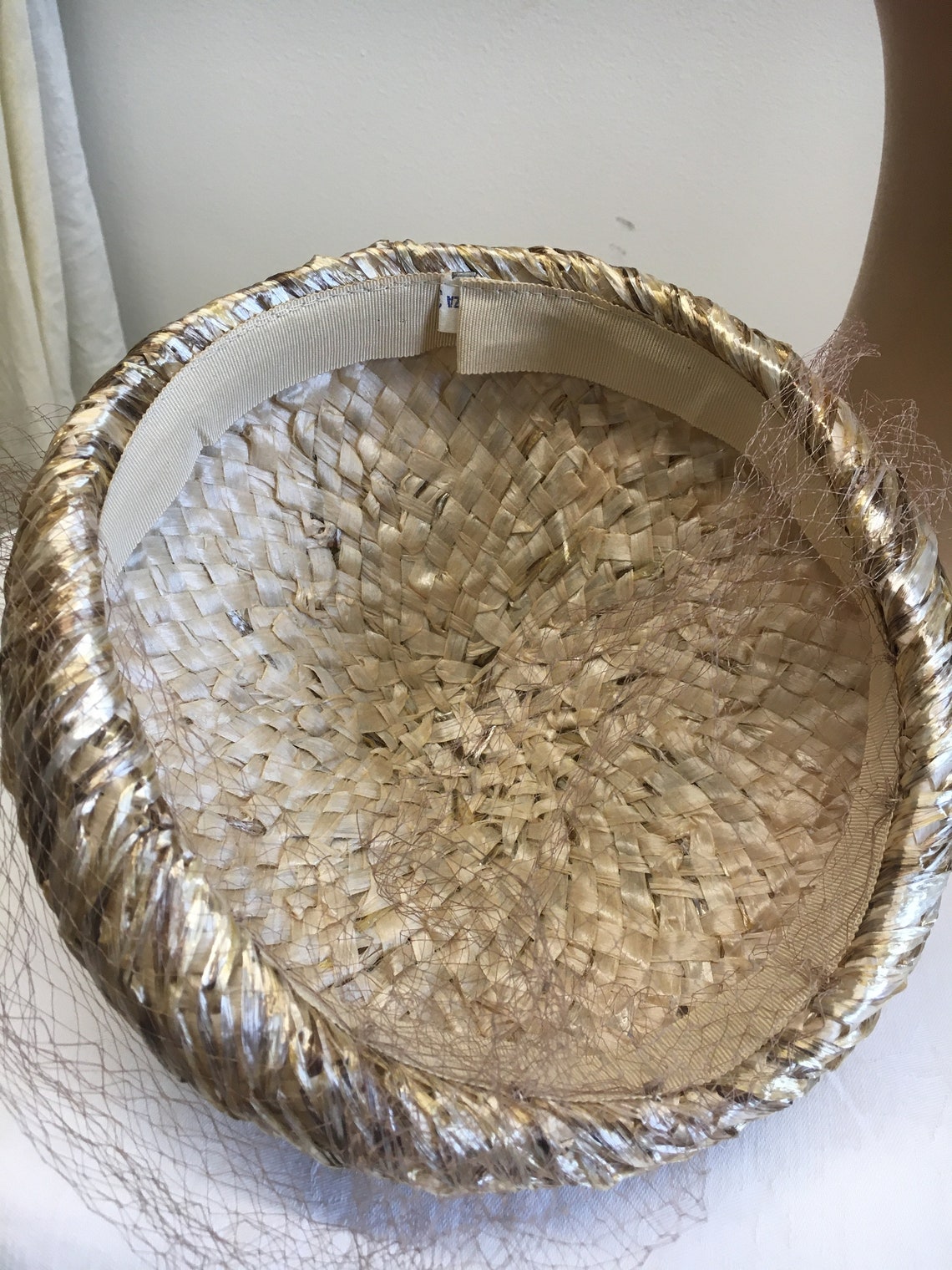 Beige Straw topper Hat With Veil | Etsy