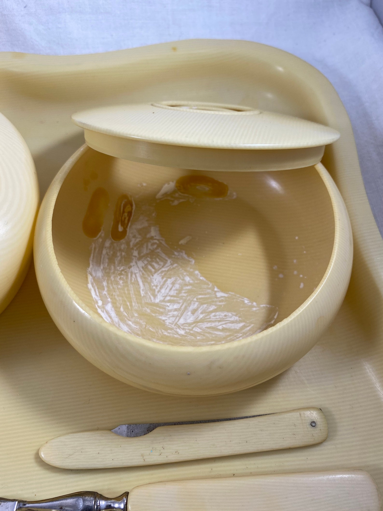 French Ivory Celluloid Pyralin Vanity Tray and Powder Boxes 6 | Etsy