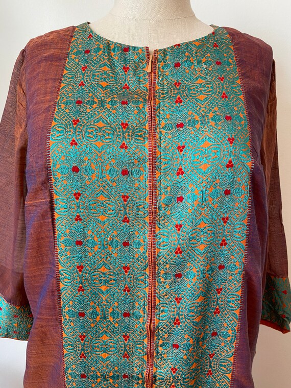 Handwoven Pakistani Kaftan Robe Kurta With Zipper - Gem