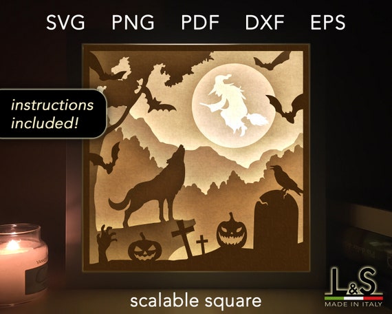Layered Halloween Shadowbox Svg Witch Shadow Box Svg Wolf - Etsy