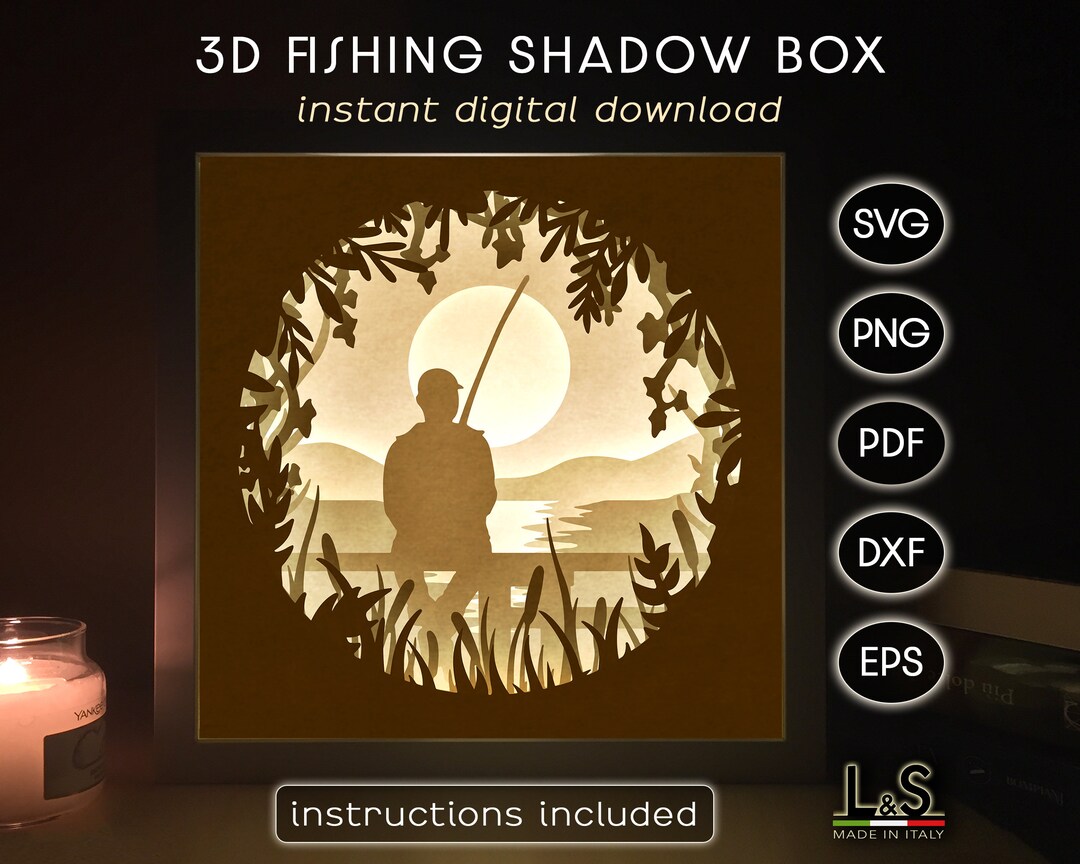 3D Fishing Shadow Box Svg Files for Cricut, Papercut Lightbox Svg ...