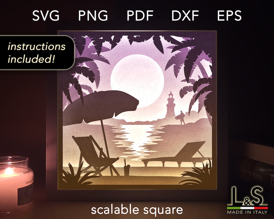 3D Beach Shadow Box Svg Lighted Ocean Light Box Svg - Etsy